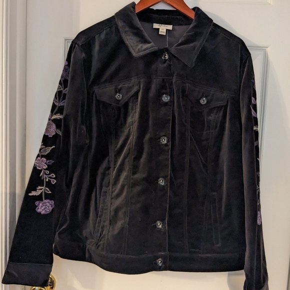 Style & Co. | Jackets & Coats | Nwt Style Co Cotton Velvet Embroidered ...